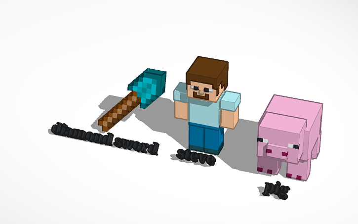 3D design Minecraft-diamond sword,steve,pig - Tinkercad