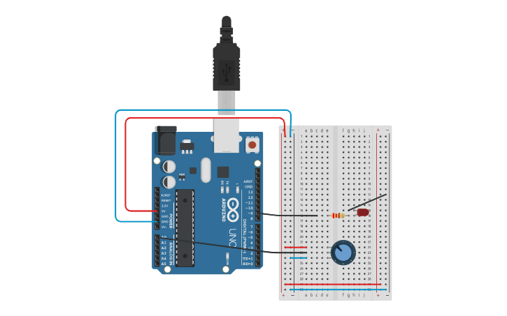 Circuit design Analog In with an Arduino | Tinkercad