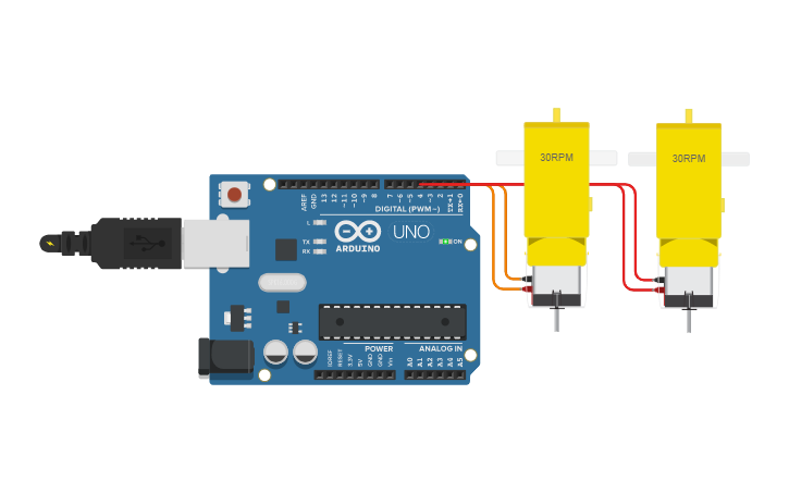 Circuit design Motores DC con funciones y parámetros | Tinkercad