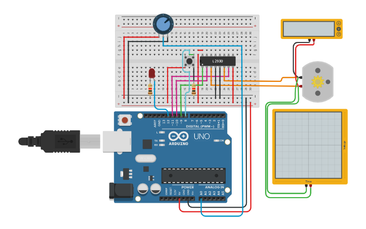 Circuit design Ponte H - PWM e Leitura Analógica - Tinkercad