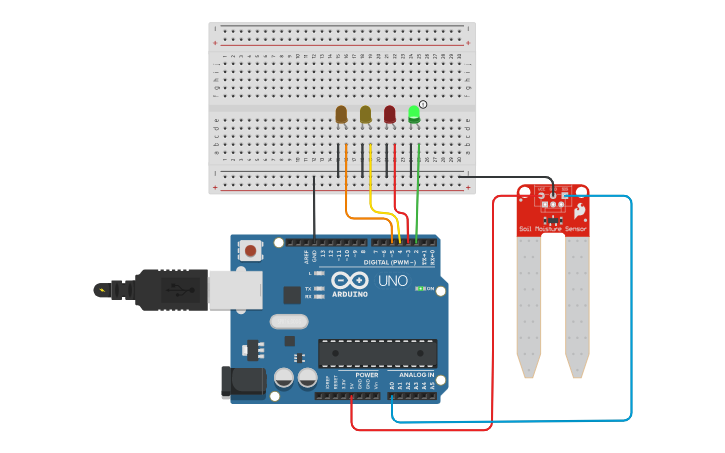 Circuit design Soil Moisture Sensor - Tinkercad Circuit design Soil Moisture Sensor - Tinkercad