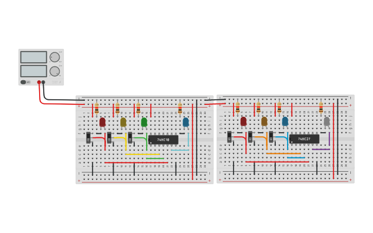 Circuit design Portas Lógicas NAND e NOR (3 entradas) de Jullie - Tinkercad