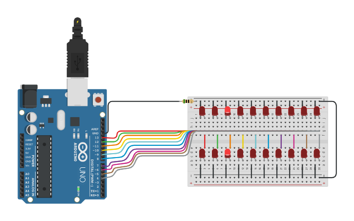 Circuit design Secuenciador de luces - Tinkercad