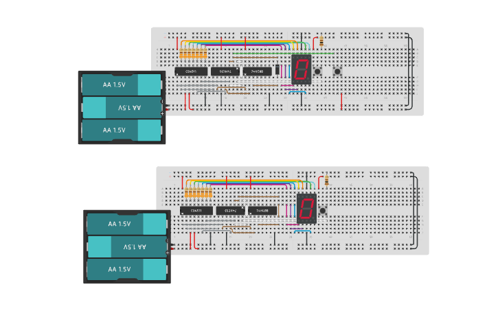 Circuit design Self-resetting 7-segment counter - Tinkercad