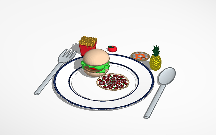 3D design Food🍔🍟🍕🍤🎂🍎🍍👍 - Tinkercad
