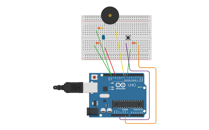 Circuit design Encendido Led con pulsador | Tinkercad