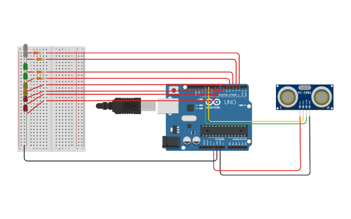 Circuit design Led distance indicator | Tinkercad
