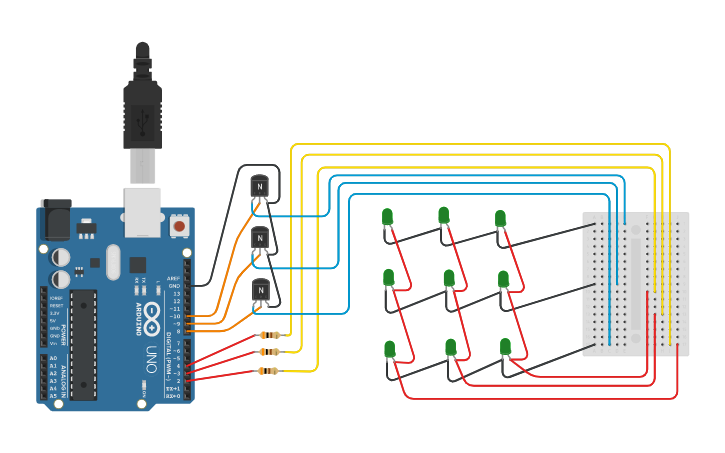 Circuit design Matrix Led 3x3 - Tinkercad