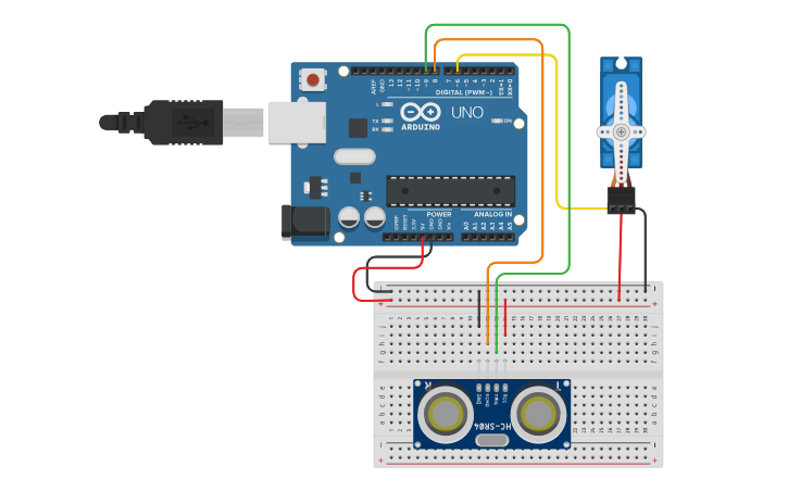 Circuit design Ultrasonic With Servo - Tinkercad