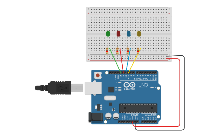 Circuit design DANCING LIGHTS - Tinkercad