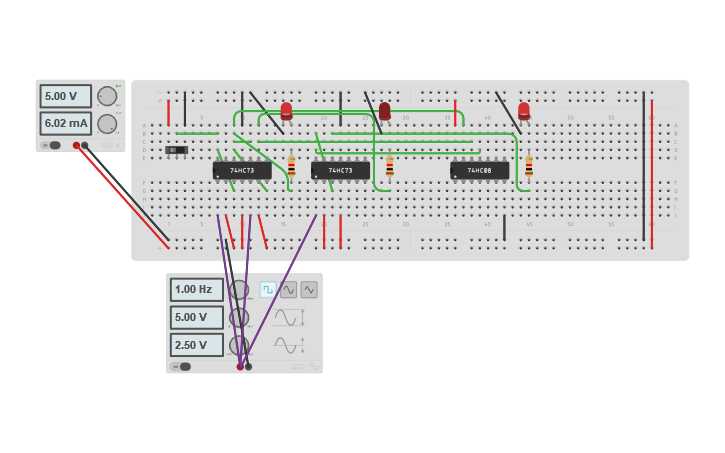 Circuit design EXP 9: SYNC. COUNTER - Tinkercad