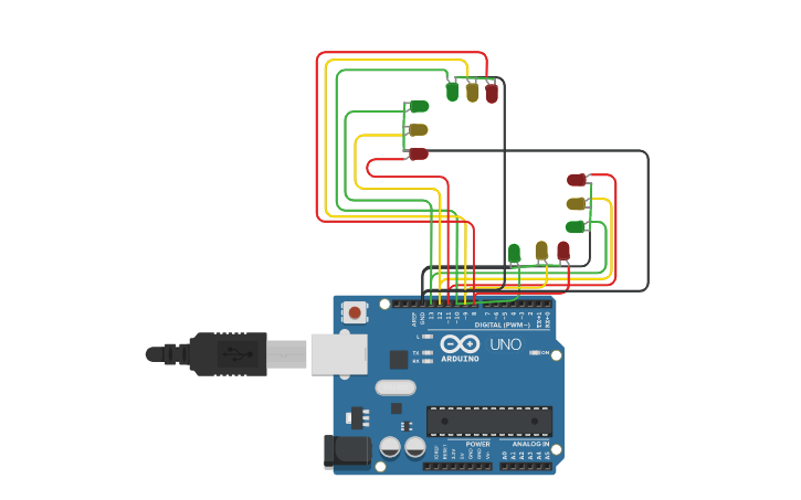 Circuit design Semáforo Completo | Tinkercad