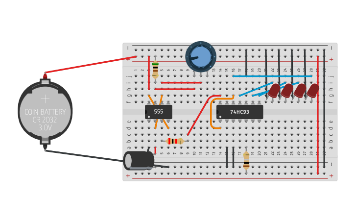 Circuit design binary counter - Tinkercad