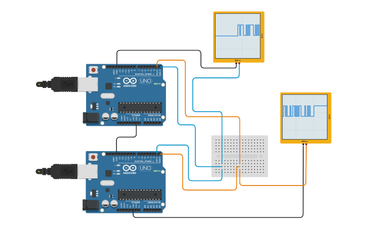 Circuit design Serial Communication with Arduinos - Tinkercad
