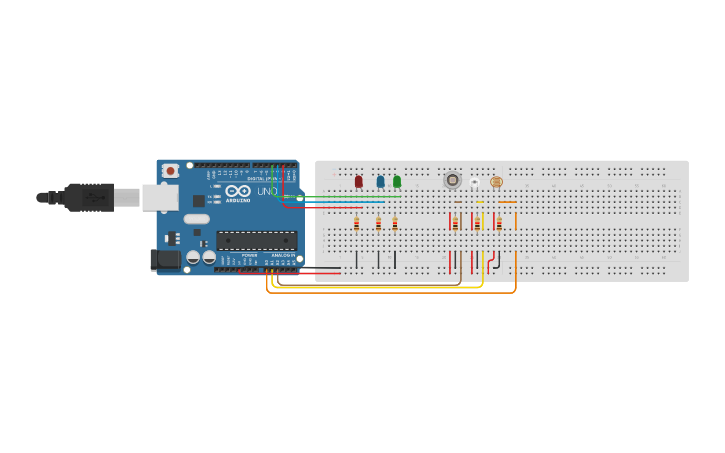 Circuit design light sensors and arduino | Tinkercad