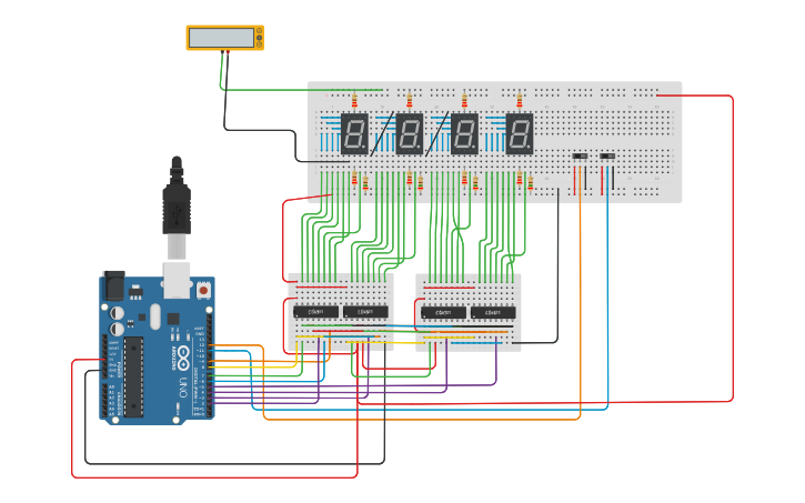 Circuit design 4 7-segment - Tinkercad