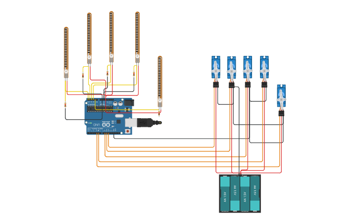 Circuit design Robot Hand with Hand-gesture Control - Tinkercad