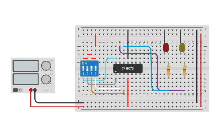 Circuit design Flip Flop JK CI 7473 - Tinkercad