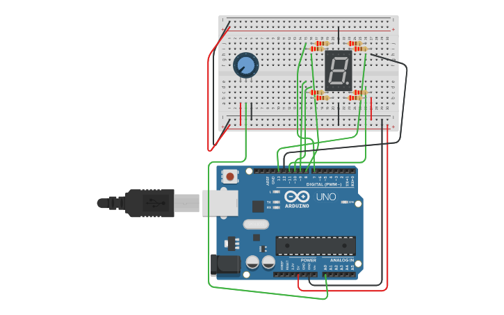 Circuit design 7 segment | Tinkercad