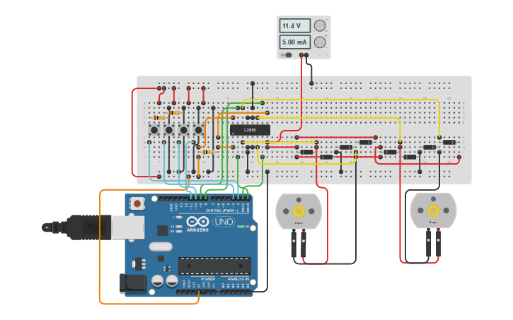 Circuit design Control de dos motores. Puente H y Arduino. 4 botones. - Tinkercad