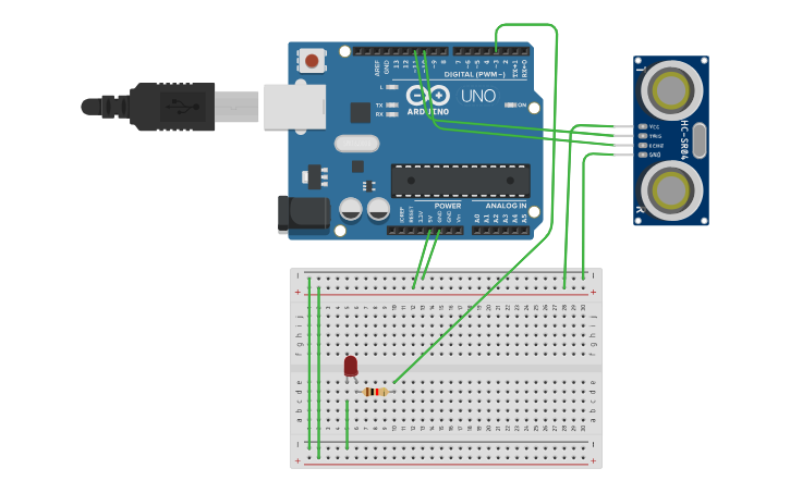 Circuit design led con un sensor ultrasonico - Tinkercad