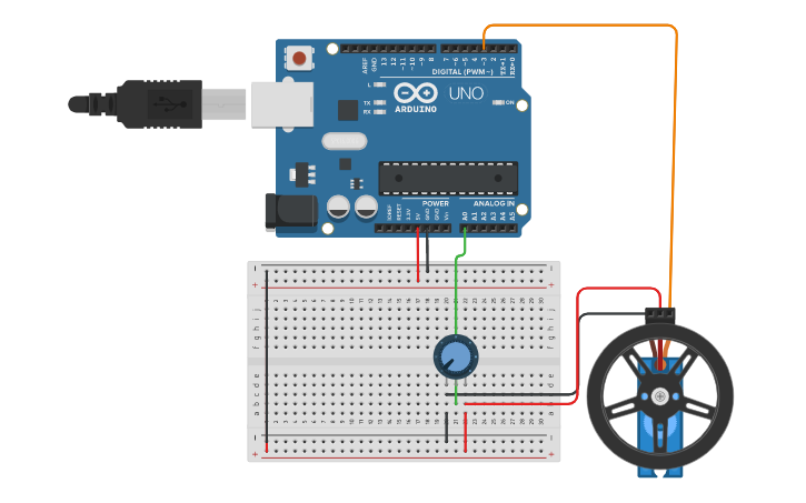 Circuit design Continous Micro Servo - Tinkercad