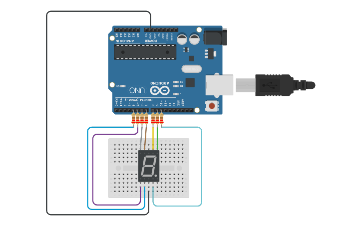 Circuit design 7-Segment (CC) Display Interfacing Basic - Tinkercad