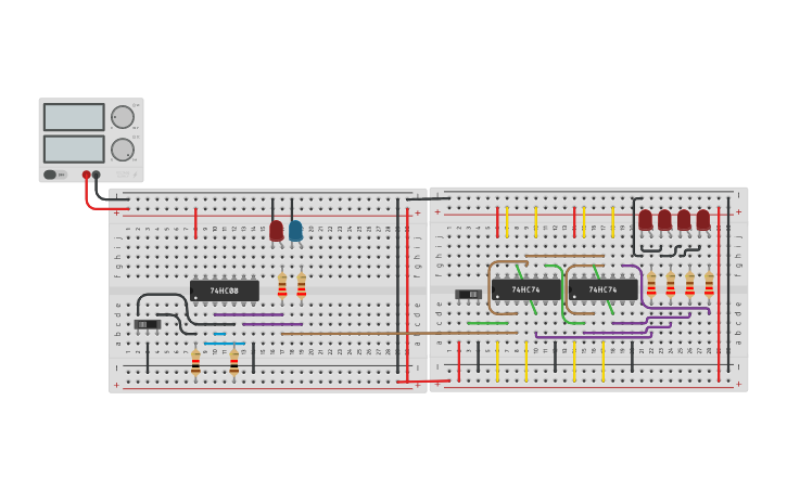 Circuit design 4-Bit SISO Shift Register Using D-Flip Flop - Tinkercad Circuit design 4-Bit SISO Shift Register Using D-Flip Flop - Tinkercad