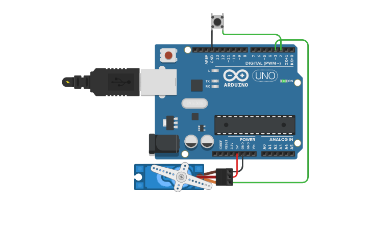 Circuit design MHS Arduino Lesson 4_Servo + Button | Tinkercad