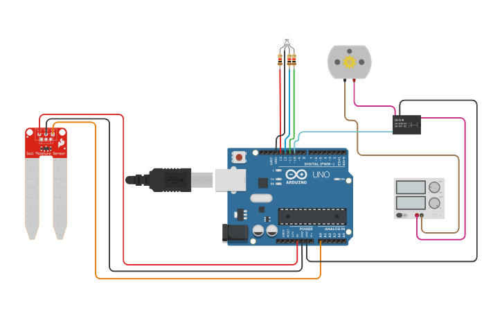 Circuit design Automated watering system - Tinkercad