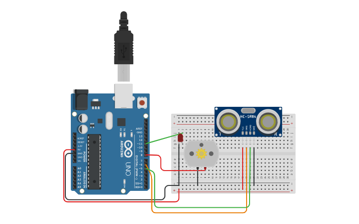Circuit design Sensor Ultrasonido - Tinkercad