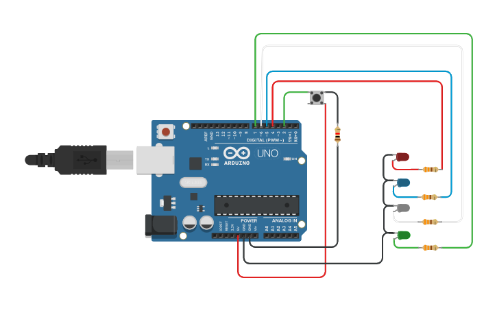 Circuit design Contador binario | Tinkercad Circuit design Contador binario | Tinkercad
