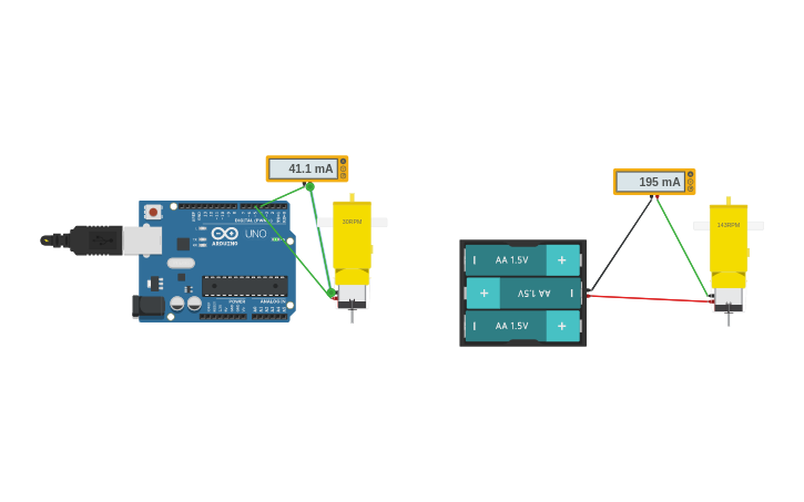 Circuit design demo motores segueliñas | Tinkercad