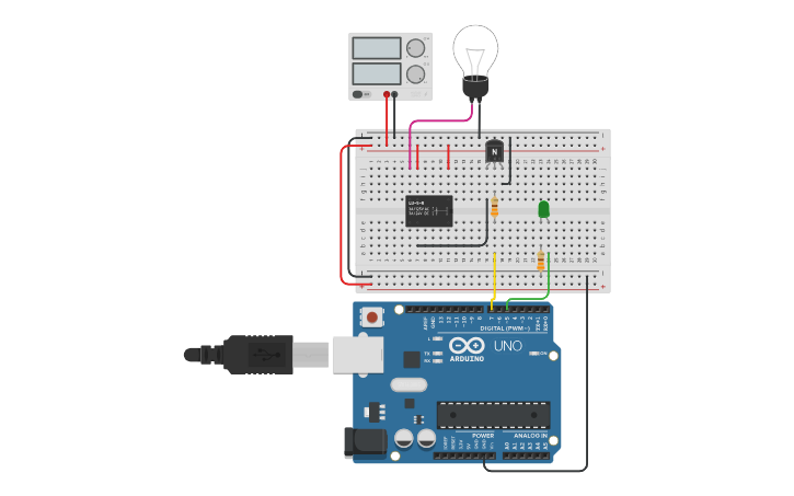 Circuit design Relay Controlled LEDs - Tinkercad