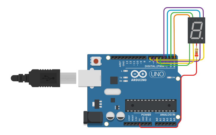 Circuit design Display de 7 segmentos - Tinkercad