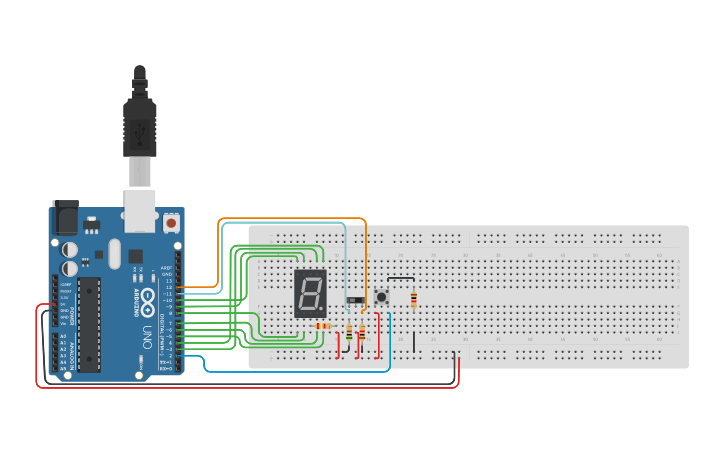 Circuit design Display de 7 Segmentos - Contador Básico | Tinkercad