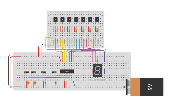 Circuit design bcd to seven segment (common anode) - Tinkercad