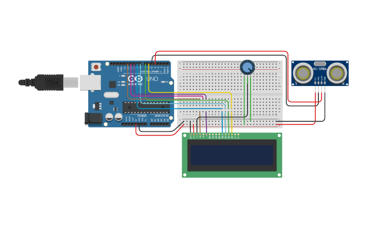 Circuit Design 6 Distance Measuring Using Ultrasonic Sensor Tinkercad