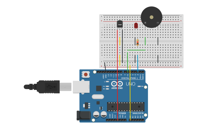 Circuit design Fire Alarm - Tinkercad