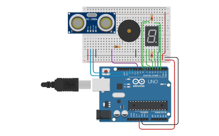 Circuit design 7 segment Display - Tinkercad