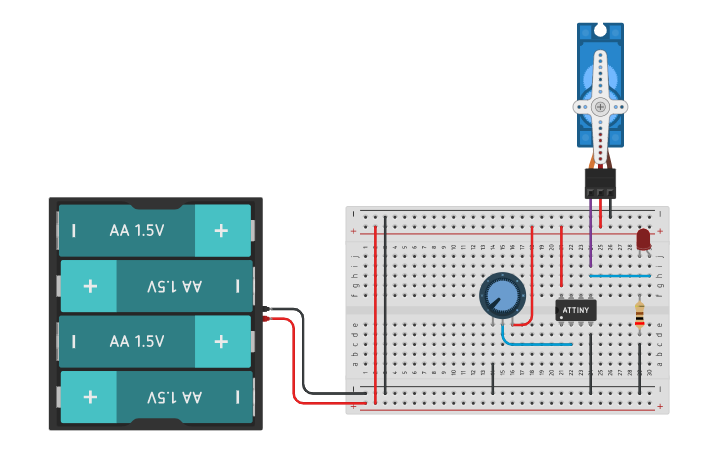 Circuit design servo ATtiny Dikhanbayev - Tinkercad Circuit design servo ATtiny Dikhanbayev - Tinkercad