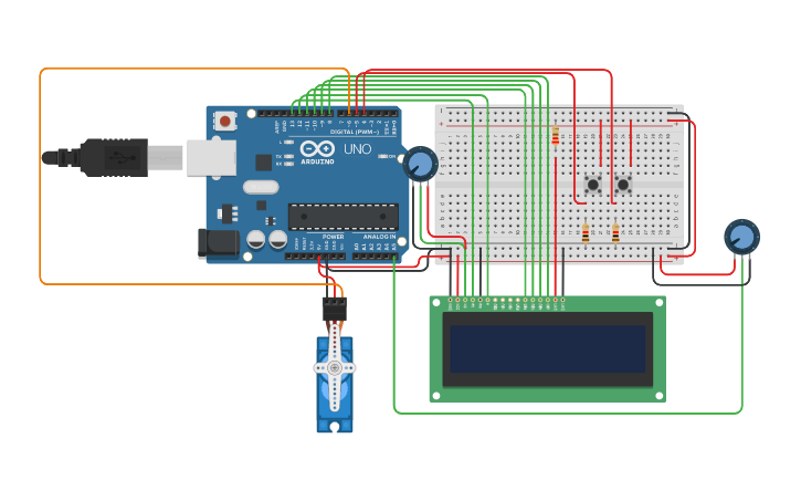 Circuit design Control de servomotor - Tinkercad