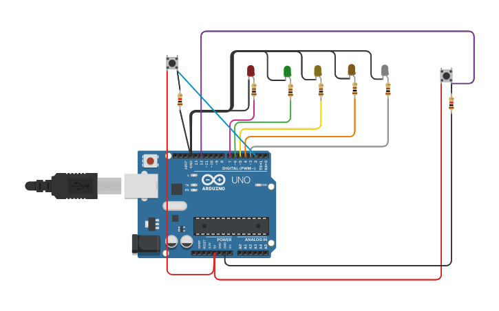 Circuit design Leds-2 Botones - Tinkercad