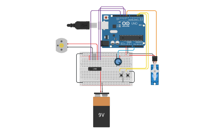 Circuit Design Servo And Dc Motor And Serial Monitor Tinkercad