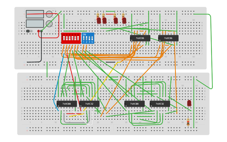 Circuit design 4 bit adder - Tinkercad