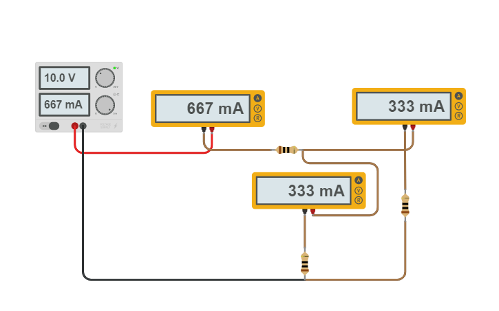 Circuit design Amperímetros - Aula 03 - Ex. 06 | Tinkercad