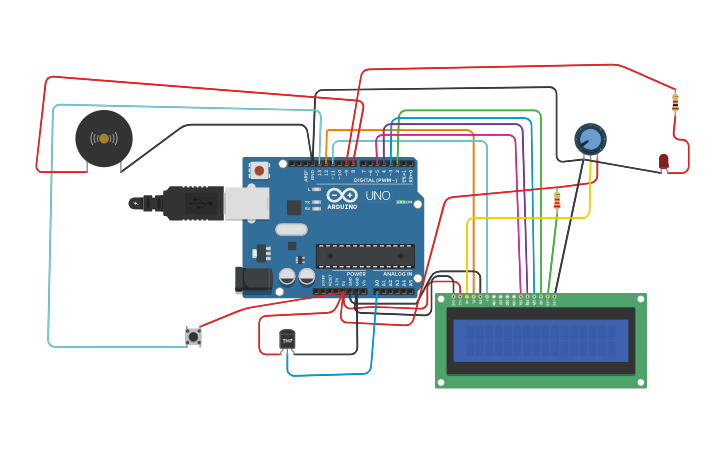 Circuit design ARDUINO avec capteur et Alarme température - Tinkercad