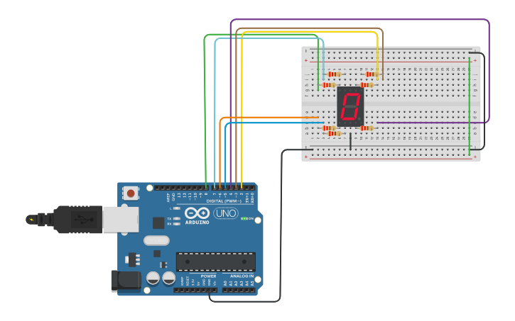 Circuit design Display 7 Segmentos - Tinkercad