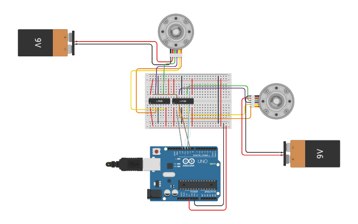Circuit design Driving Unipolar 3 stepper motors (28BYJ-48) | Tinkercad