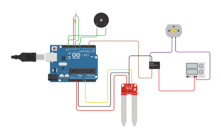 Circuit Design Kelompok 5 Penyiram Otomatis Tinkercad